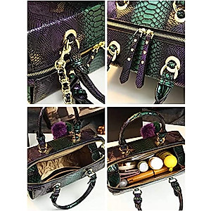 Shirt Luv Genuine Leather Women's Snake Pattern Handbags Chain Shoulder Crossbody Purses Box Top Handle Satchel Bags (Purple)