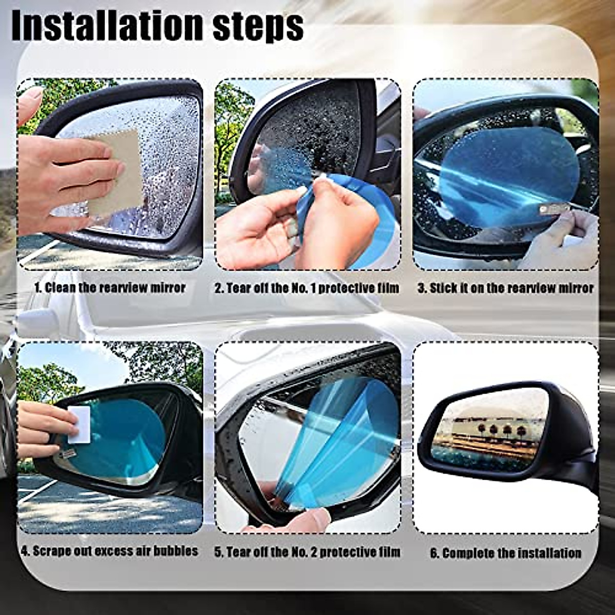 2PCS Car Rearview Mirror Film, Waterproof Rainproof Transparent Protective Sticker, HD Protective, Universal Car Windows, Rearview Mirrors, Trucks, SUVs, Safe Driving Sticker