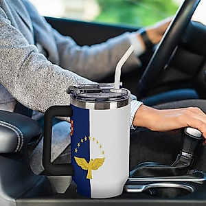 Azore U.S. Flags Insulated Tumblers with Handle Stainless Steel Coffee Mug Funny Travel Cup with Lid Straw 40oz