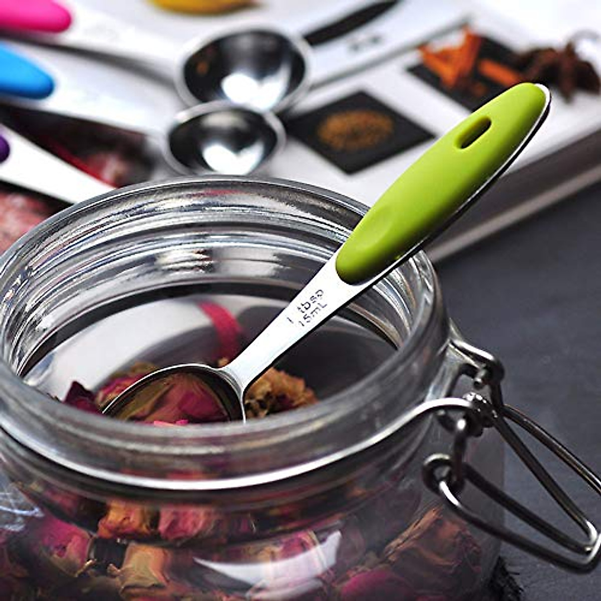 Fsdifly-Stainless Steel Measuring Spoons 5 Piece Stackable Set - Measuring Set for Cooking and Bakin (A)