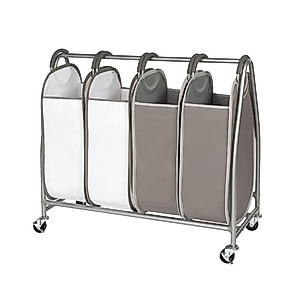 4 Pocket Laundry Hamper With Wheels by Neatfreak! - Rolling Storage Cart With 4 x Dirty Clothes Hamper Tote Bags For Towels, Blankets & Bathroom Organization - Quad Laundry Sorter - 39 x 16 x 35 in