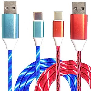 Led USB C Charging Cable 2 Packs 6FT Light Up Type C Charging Cord Fast USB C Charger Compatible with Samsung Galaxy S21 S20 S10 S9 S8 Note 20,LG V30 V20 G6 (6ft,Blue& Red)