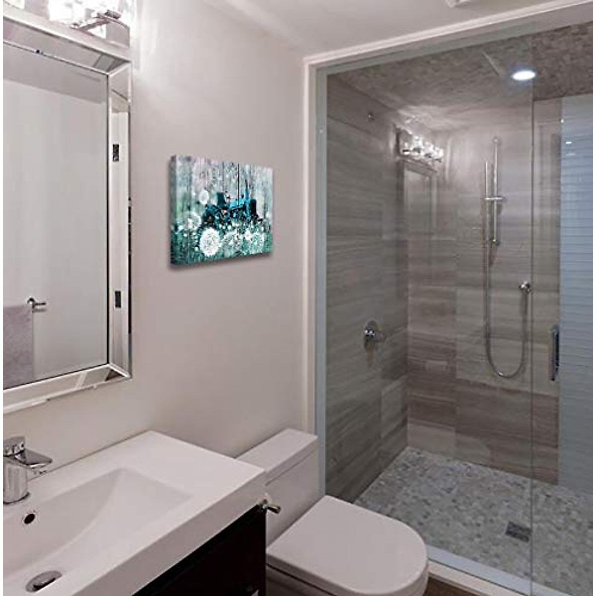 Mofutinpo Bathroom Teal Decor Dream Tractors Dandelion Canvas Wall Art Farmhouse Room Decor for Bedroom Walls Aesthetic House Wall Decor 12x16 inches