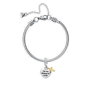 GMXLin Religious Cross Charm for Pandora Bracelets I am With You Always Love Heart Gold Plated Cross Dangle Bead for Women Grandma Mom, Copper