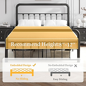 Fluest Queen Bed Frame with Headboard & Footboard, Bed Frame with Charging Station & LED, Metal Platform, Under Bed Storage, No Box Spring Needed, Noise Free, Easy Assembly, Black