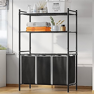 Raybee Laundry Sorter 3 Section Laundry Hamper Sorter with Adjustable Storage Shelf 145L Laundry Basket Organizer with Removable Bag 3 Compartment Laundry Hampers for Laundry Room Organization Baskets