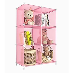 HOMIDEC 6-Cube Storage Shelf, Storage Bookcase Bookshelf with Metal Hammer, Storage Cubes Organizer Cabinet for Kids, Closet, Bedroom, Bathroom, (11.8x11.8x11.8 inch), Light Pink