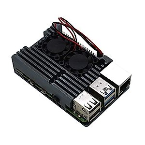 Treedix Metal Aluminium Alloy Armor Case Pi 4 Case, with Dual Cooling Fan Heatsink Compatible with Raspberry Pi 4 Model/Pi 4B (Black)