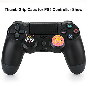 Owngen Cute Anime Thumb Grip Caps for PS5/PS4/Xbox One/360/NS PRO Controller, Soft Silicone Magic Anime Theme Analog Stick Thumbsticks Joystick Button Cover (Black Luna)