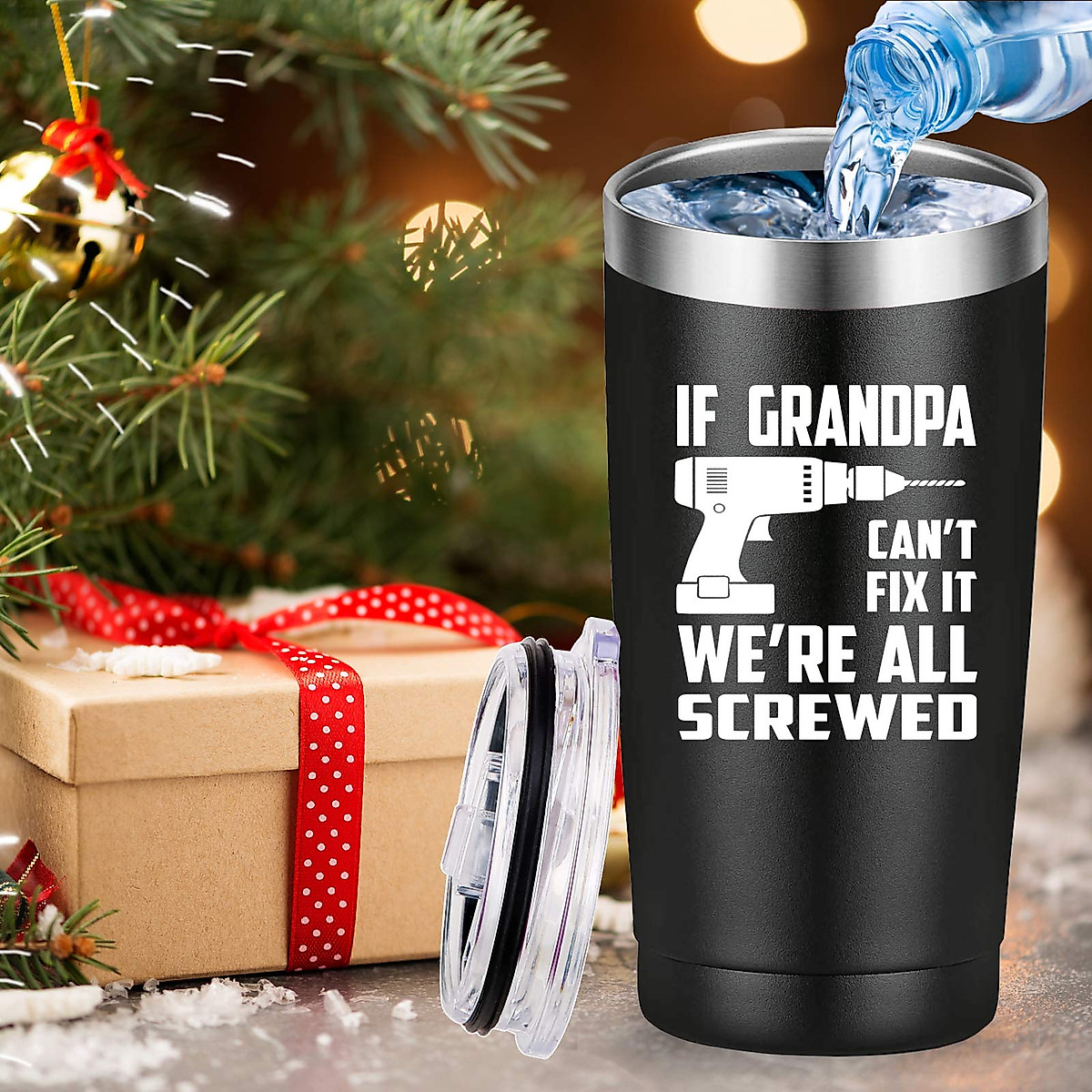 Mamihlap If Grandpa Can't Fix It We're All Screwed Travel Mug Tumbler.Funny Father's Day Birthday Christmas Gifts for Men Grandpa New Grandfather Papa from Grandson Grandaughter Wife.(20 oz Black)