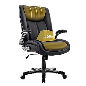 COLAMY Big and Tall Office Chair 400lbs, Large Heavy Duty High Back Executive Computer Office Desk Chair Flip-up Arms Wide Thick Seat for Home Office, Black