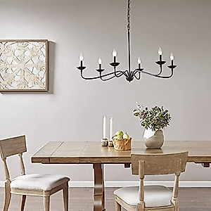 Hampton Hill Brighton Farmhouse Metal Rustic 6-Light Chandelier - Traditional Dining Room Antique Ceiling Lighting for Bedroom, 40" W x 40" D x 72" H, Matte Black