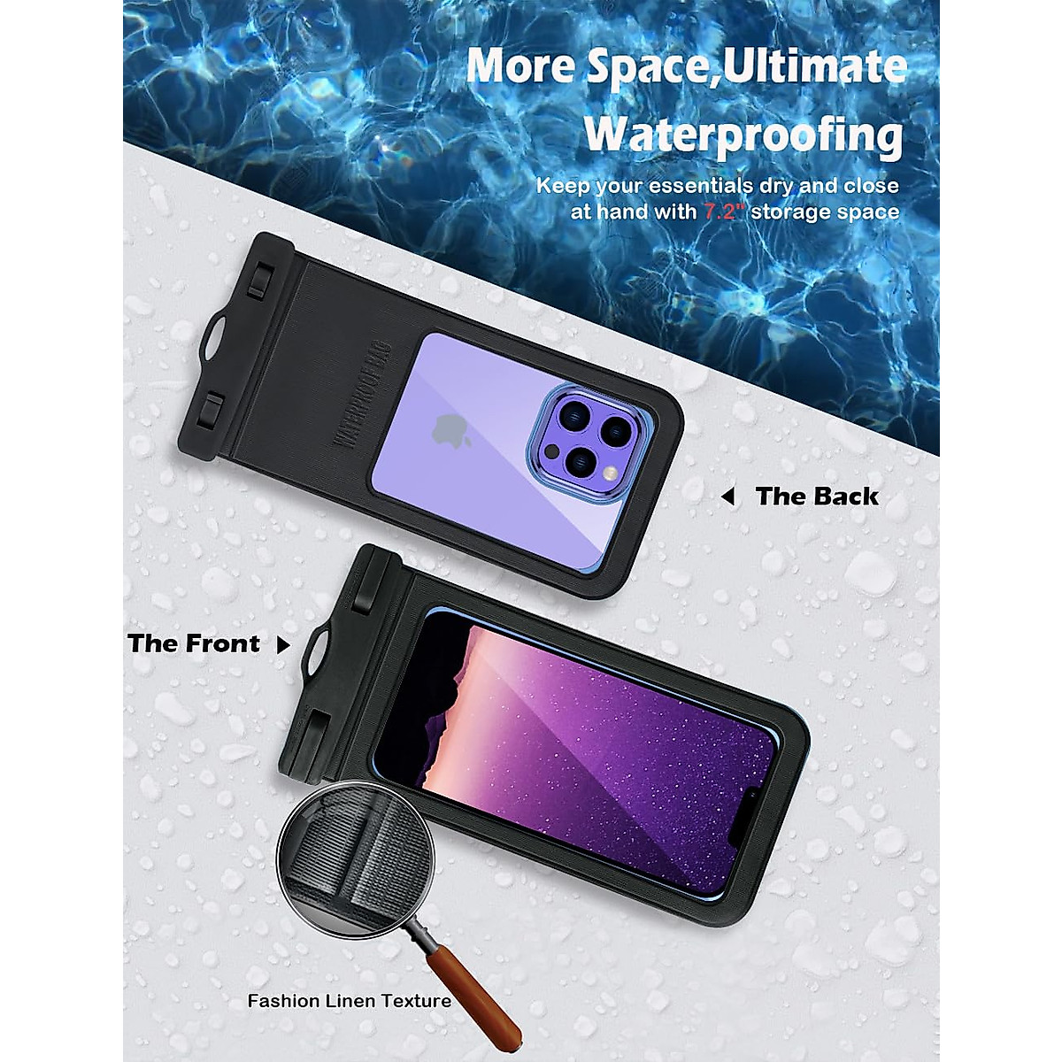 KUXNGUYI Waterproof Phone Pouch [2-Pack with Lanyard],Universal IPX8 Diving Grade Underwater Case,HD Touch Large Cellphone Protector Waterproof Dry Bag Up to 7.2"