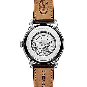 Fossil Men's Townsman Automatic Stainless Steel and Leather Two-Hand Skeleton Watch, Color: Silver, Brown (Model: ME3110)