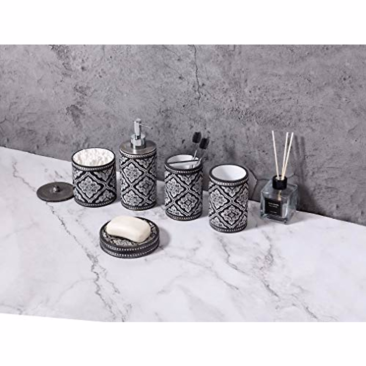 KRALIX Bathroom Set 4 Pieces, Bathroom Accessory Set Includes Toothbrush Holder, Rinse Cup, Soap Dish, Hand Sanitizer Bottle, Bathroom Accessories Set (Brown) (Brown)