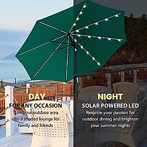 Tempera 9 ft Outdoor Market Umbrella 40 LED Lighted Patio Umbrella with Push Button Tilt and Crank, Solar Umbrella with Sturdy Pole&Fade Resistant Canopy, Easy to Set, Forest Green