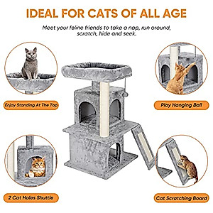 Nova Microdermabrasion Cat Tree, 34 Inches Ultra Soft Plush Covering with Sisal Rope Posts for Scratching, House Furniture for Kittens, Grey