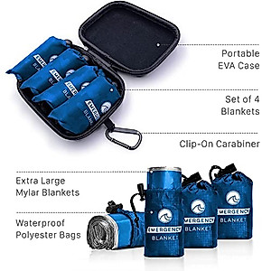 Oceas Outdoor Mylar Emergency Blankets 4 Pack of Extra Large Thermal Foil Space Blankets for Camping, Hiking, Marathon, and Car Use - Reflective Heavy Duty Survival Blanket