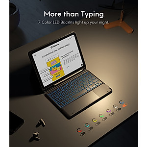 CHESONA For iPad 10th Generation Case with Keyboard (10.9", 2022), 7 Color Backlight, Multi-Touch Trackpad, Flip Stand Case with Pencil Holder, 2 Bluetooth Channels for iPad 10th 10.9 inch 2022, Black