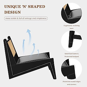 SHINEBOOM Accent Rattan Chairs Mid Century Mordern Boho Side Corner Comfy Chair for Living Room Bedroom Balcony Reading, Black