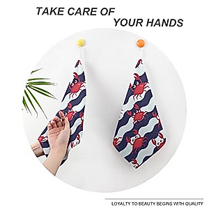 Curdesi Striped Crab Hand Bath Towels Soft Absorbent Microfiber Hand Towel for Bathroom Kitchen, 12 x 12inch