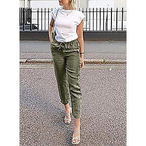 Acelitt Womens Casual Linen Pants Lightweight Drawstring Elastic Waist Spring Summer 2025 Beach Slacks Comfy Trousers with Pockets Green X-Large