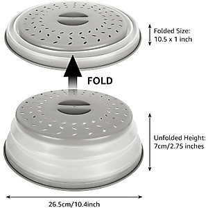 Microwave Splatter Cover Collapsible Microwave Cover for Food, Colander Basket for Fruit and Vegetable, 10.5inch Grey