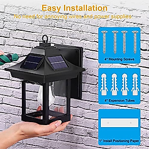 Solar Outdoor Wall Lights 2 Pack, Salangae Motion Sensor Solar Lantern with 3 Modes and IP65 Waterproof, Wireless LED Sconce Lights Dusk to Dawn Exterior Solar Porch Lights, for Outdoor Patio Yard