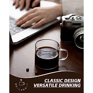 BOILMERIT Espresso Cups Set of 4, 5 oz Small Espresso Shot Glasses with Handle, Clear Espresso Coffee Mugs, Glass Demitasse Cups for Double Espresso or Tea, Coffee Machine, Espresso Accessories