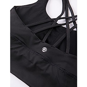 CRZ YOGA Womens V Neck Workout Tank Tops with Built in Bras - Cropped Padded Athletic Longline Sports Bra Black Medium