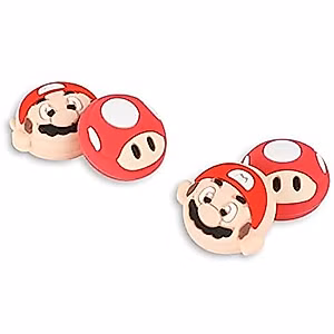 PERFECTSIGHT Cute Thumb Grip Caps for Playstation 4/5, PS5, PS4, Xbox Series X/S, Xbox One, Switch PRO Controller, 4PCS Kawaii Soft Skin Rubber 3D Analog Thumbsticks Grips Joystick Cover Set - Mario