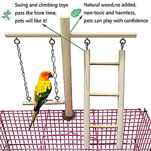 PINVNBY Parrot Climbing Ladder Swing Toy Natural Wood Bird Cage Play Gyms Playground Stand Rope Perch for Parakeet Cockatiel Conure Love Birds Finch African Grey Macaw Amazon Budgies