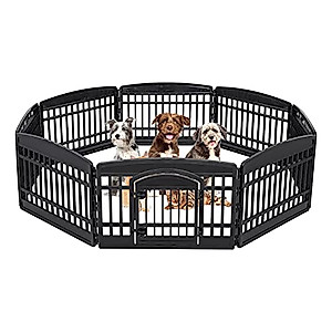 IRIS USA 24-inch Dog Playpen - Pet Exercise Pen with Door - 4 to 8 Panel Sizes, Black