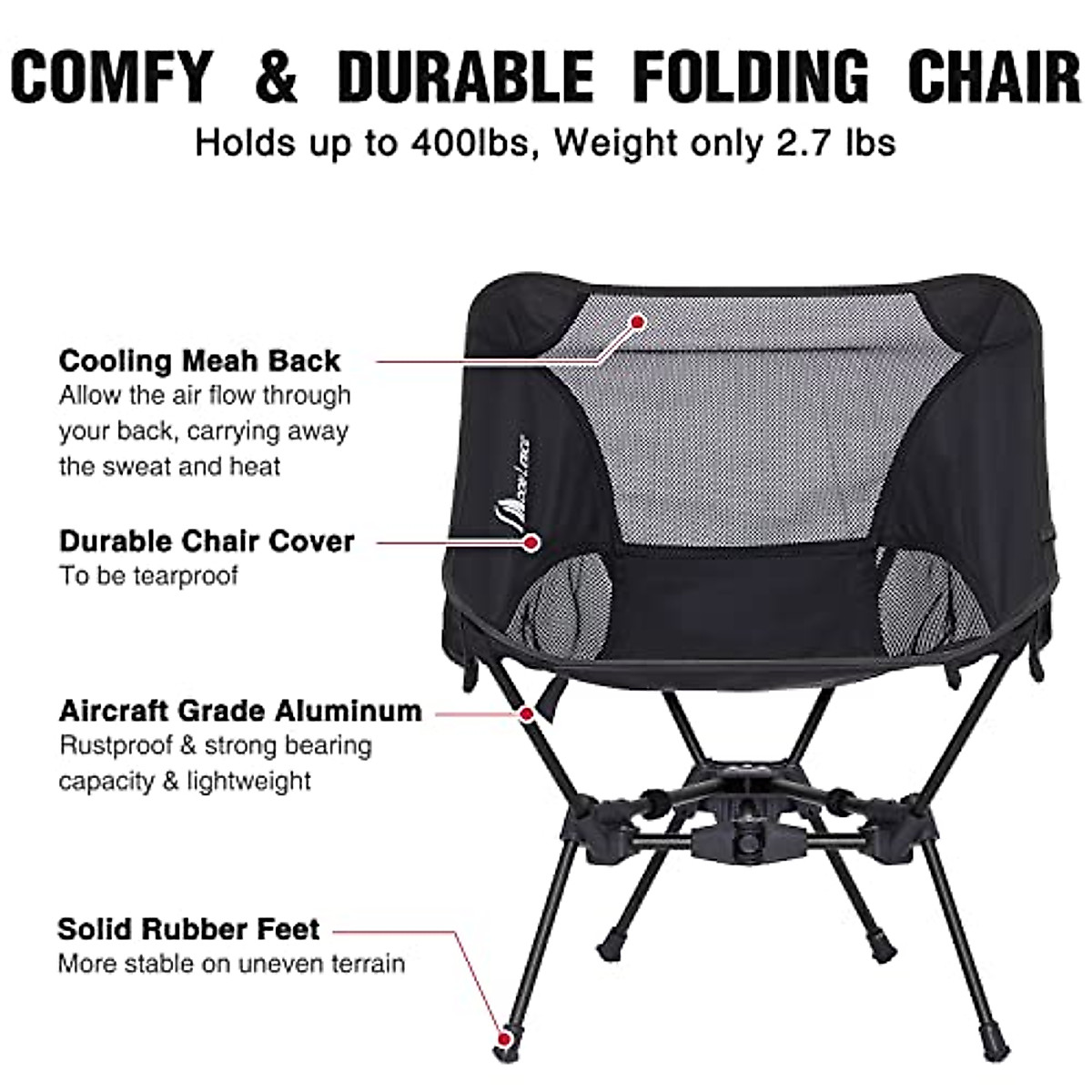 MOON LENCE Portable Camping Chair Backpacking Chair - The 4th Generation Ultralight Folding Chair - Compact, Lightweight Foldable Chairs for Hiking Mountaineering, Beach