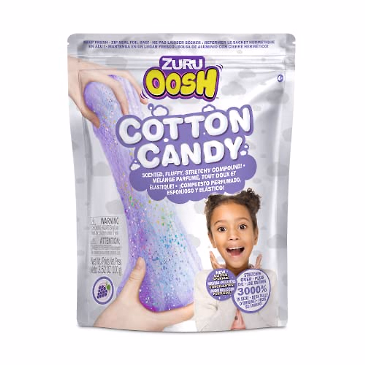 Oosh Cotton Candy Large Foil Bag 100g (Grape) by ZURU, Fluffy Slime, Stretch Slime, Grows 3000% in Size, Slime for Girls and Kids (Purple)