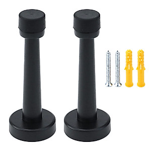 Pufguy Zinc Alloy Mute Door Stop 4" Height Door Stopper Heavy Duty Door Stopper with Rubber Bumper Wall and Door Protector-2pcs(Black)