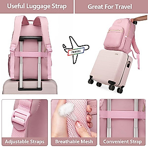 bagswan Pink Laptop Backpack Women Bookbag 15.6 inch School Teacher Bookbag Business Computer Backpacks Purse Travel Work girls College Bags with USB Charging Port Light Back Pack Student