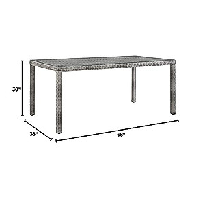 Modway Aura Wicker Rattan Glass Outdoor Patio 68" Rectangular Dining Table in Gray