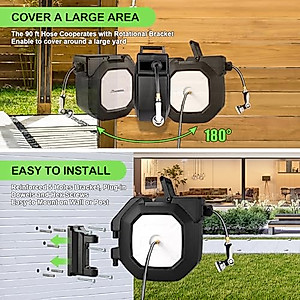 5/8" Heavy Duty Retractable Gaeden Hose Reel by HOZEREEL, Garden Hose Reels Outdoor Organizer- Self Propelling Wall Mount Hose Reel Outdoor Storage, Any Length Lock, 90 FT Hose