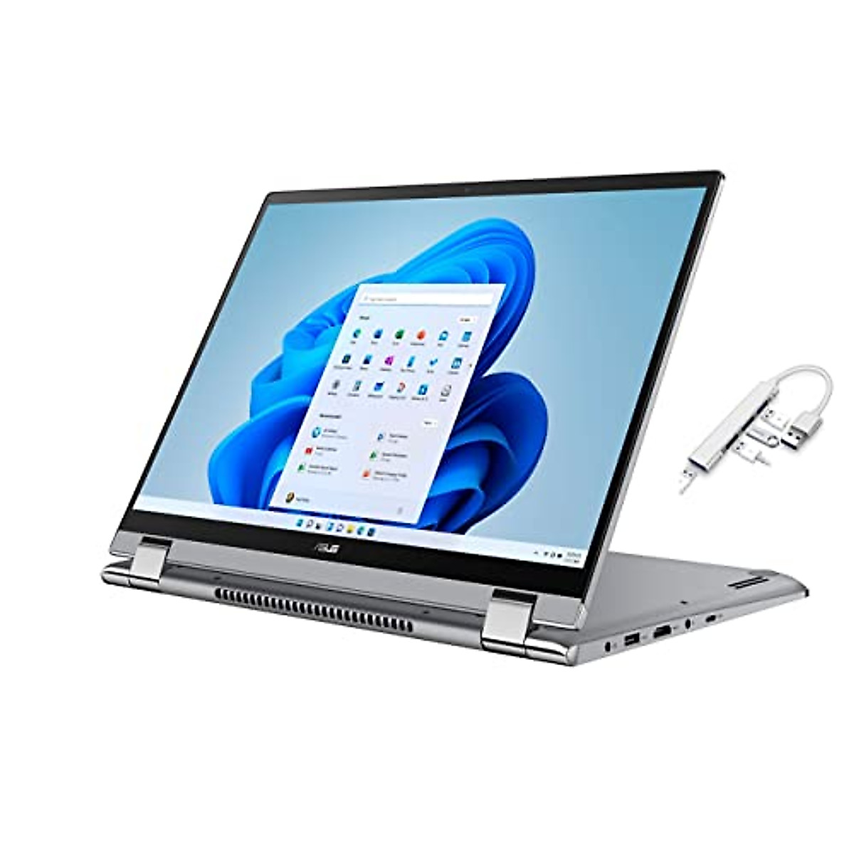 ASUS 2022 Newest ZenBook 2 in 1 15.6” FHD Touch Screen Laptop | AMD Ryzen 7 5700U ( Beat i7-1165G7) | 8GB RAM | 512GB SSD | Backlit Keyboard | Windows 11 | Grey | with USB3.0 HUB Bundle