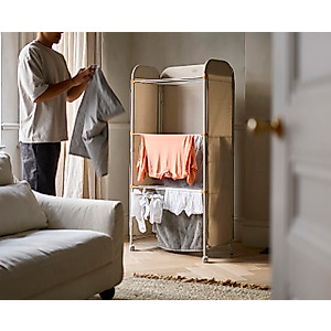 Joseph Joseph Eclipse 3-Tier Adjustable Laundry Drying Rack, Integrated Fabric Cover, Foldable with Wheels, Heavy Duty, Ecru