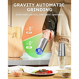 Sangcon Gravity Electric Salt and Pepper Grinder Set Shaker 𝐔𝐩𝐠𝐫𝐚𝐝𝐞𝐝 Rechargeable 9oz XL Capacity - USB-C No Battery Needed One Hand Operation Adjustable Coarsenes Automatic Mill