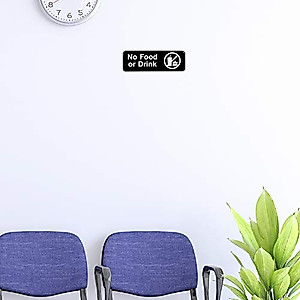 Excello Global Products No Food or Drink Sign: Easy to Mount Informative Plastic Sign with Symbols 9” x 3”, Pack of 3 (Black)