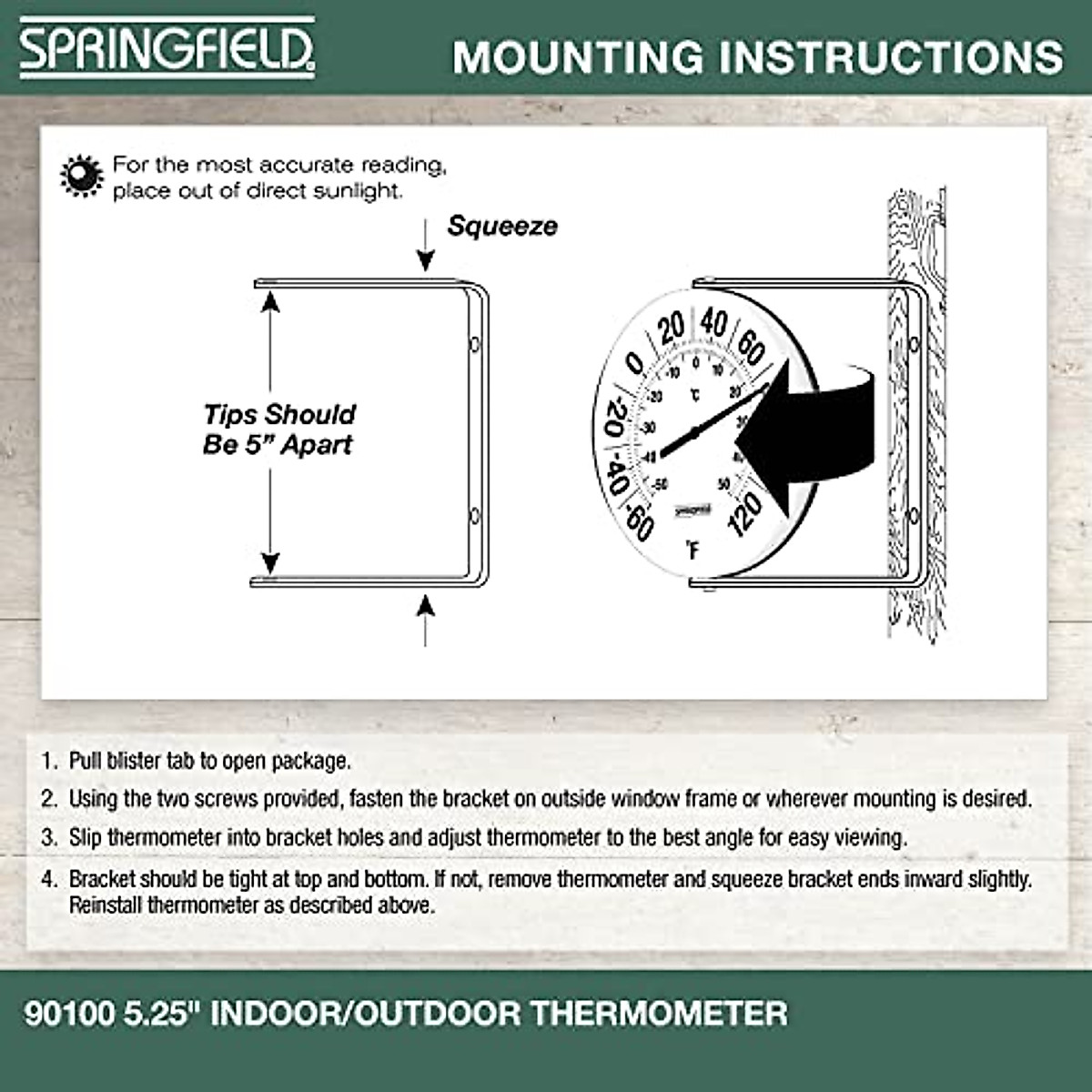 Springfield Big and Bold Thermometer with Mounting Bracket, Indoor Outdoor Thermometer with Large Numbers for Patio, Pool, and Indoor Areas, White