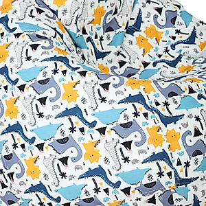 SATTVA Stuffed Animal Storage Bean Bag Chair for Kids, Zipper Storage Bean Bag for Organizing Stuffed Animals, Dinosaur Bean Bag Chair Cover, (No Beans)_White Dino Print