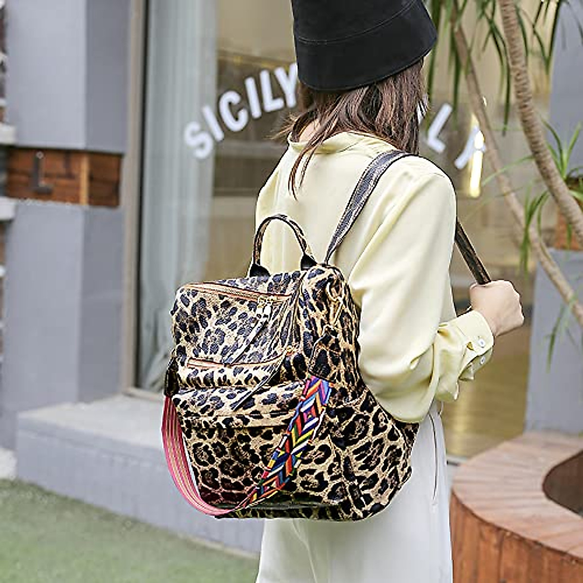 Women Backpack Purse Fashion Travel Bag Multipurpose Designer Handbag Ladies Satchel PU Leather Shoulder Bags (Leopard Brown)
