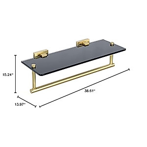 Alise Bathroom Shelves Glass Shelf with Bar,Wall Mount Floating Shelves for Bathroom,1 Tier Tempered Glass Holder Storage Organizer,SUS304 Stainless Steel Gold and Black