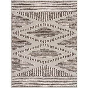 Tigris Collection Nikea Geometric Southwestern Farmhouse Living Room Bedroom Area Rug - Vintage Distressed - Boho Aztec Tribal Pattern - Ivory, Beige, Gray - 6'7" x 9'