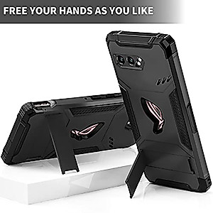 Fanbiya Armor Case for ASUS ROG Phone 2 Cover - TPU Case with Built in Camera Protector, Kickstand and Dust Cover for Charging Port and Cooler Port (Black)