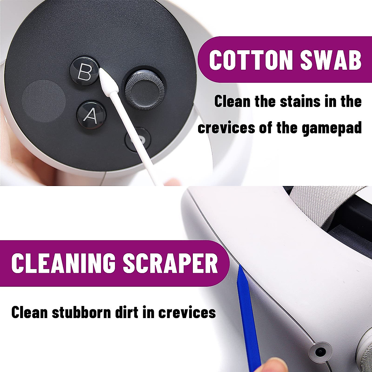 VR Headset Cleaning Kit, VR Lens Cleaner, Lens Pen Cleaner Kit for Meta Oculus Quest 2 3 /Xbox/PS/Wii, Cleaning kit for VR Facial Interface & Face Cover Pad Game Controller AR VR Accessories